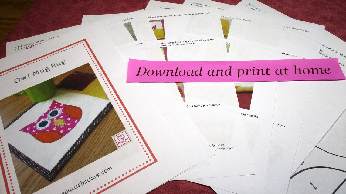 Owl Mug Rug PDF SEWING PATTERN Digital Download Appliquéd - Etsy