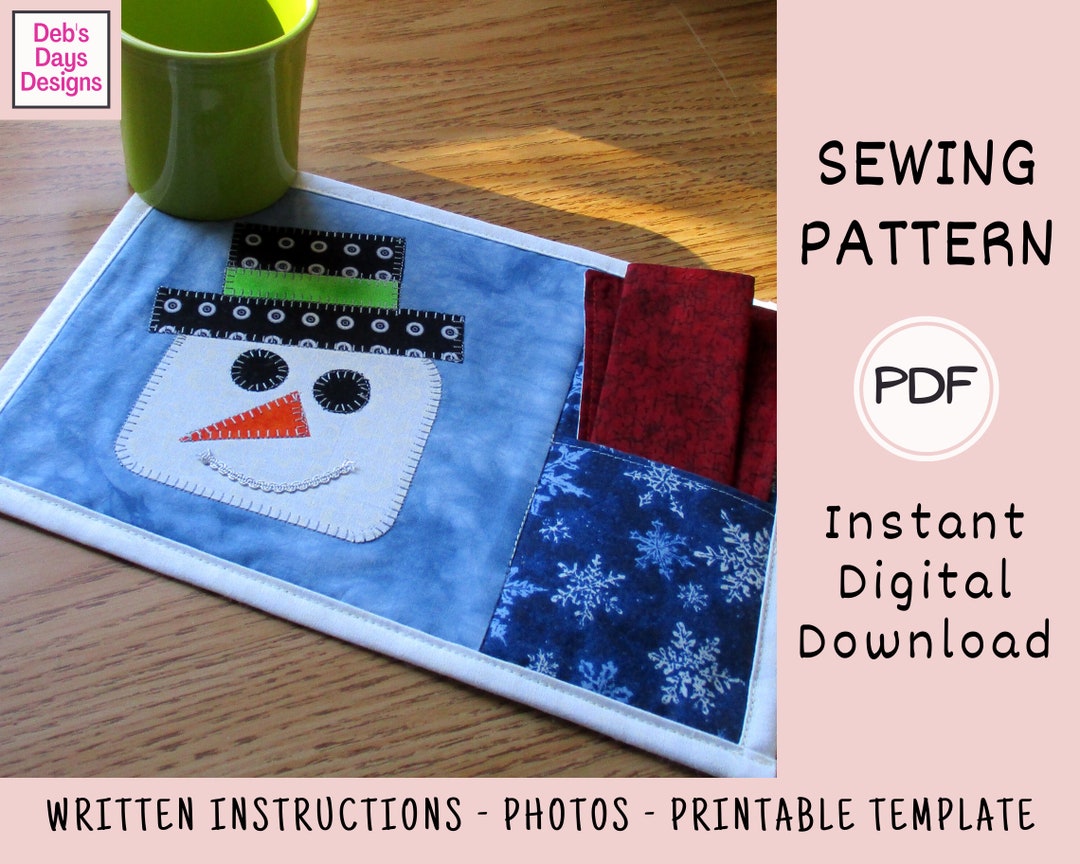 Snowman Mug Rug PDF SEWING PATTERN, Digital Download, Quilted Christmas ...