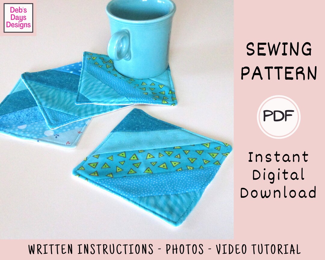 Quilted Drink Coaster Set PDF SEWING PATTERN, Digital Download, How to ...