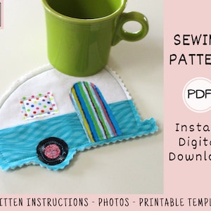 Retro Camper Mug Rug PDF SEWING PATTERN, Digital Download, How to Make ...