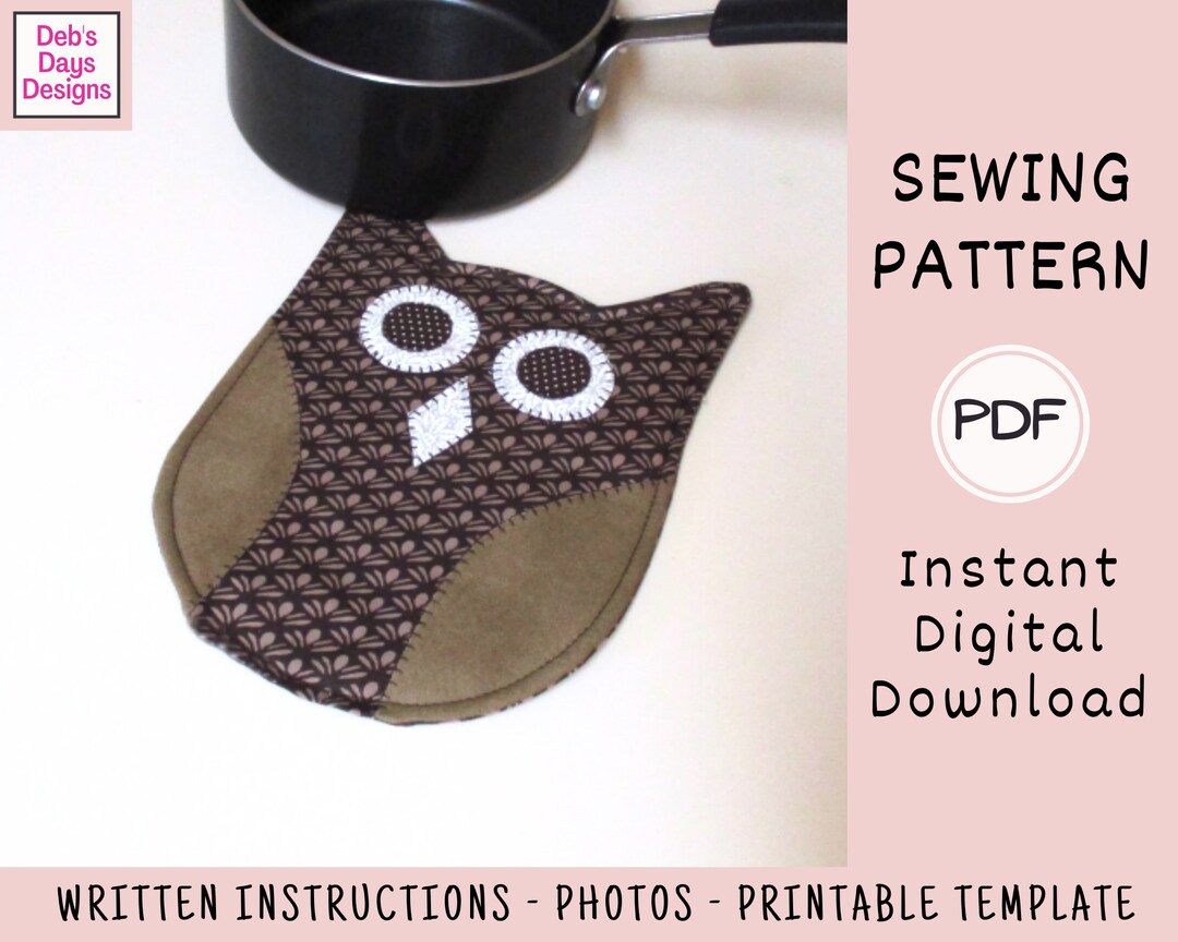 Owl Potholder PDF SEWING PATTERN, Digital Download, Learn How to Sew an ...
