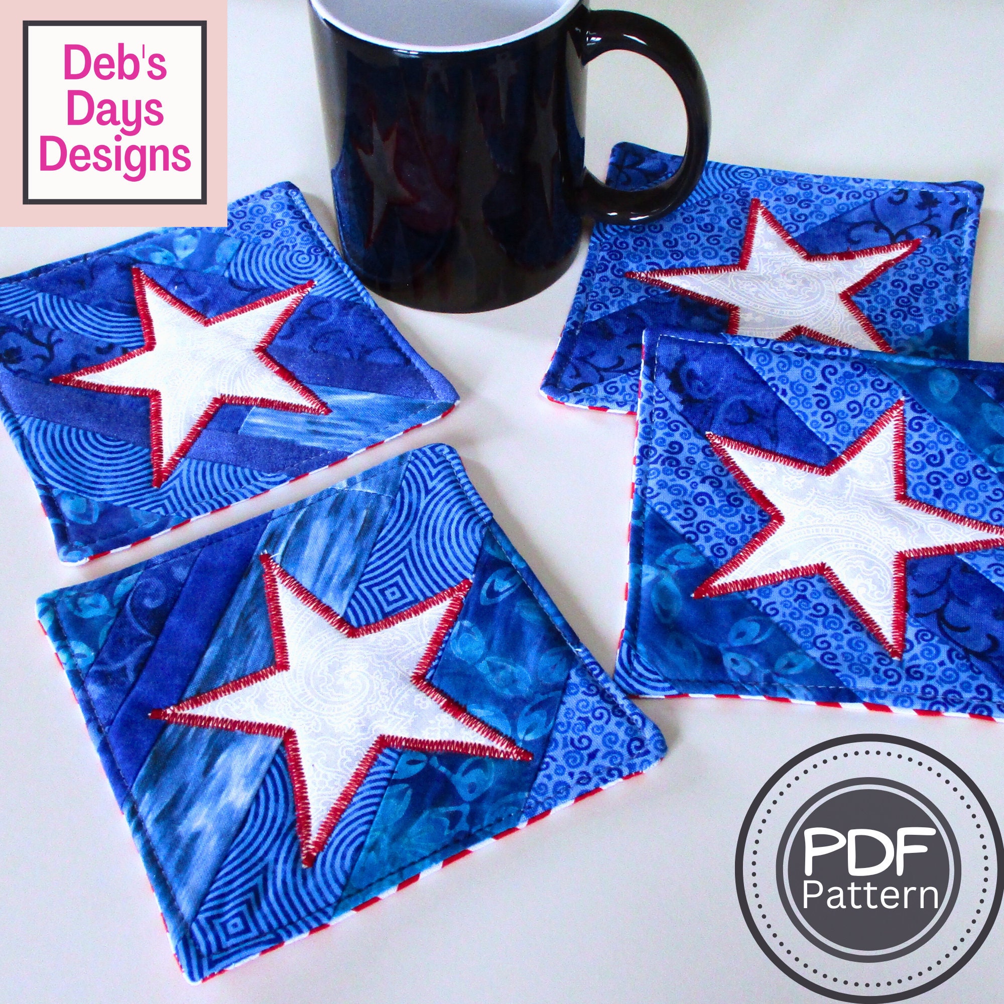 4th of July Quilted Star Coasters PDF SEWING PATTERN, Digital Download ...