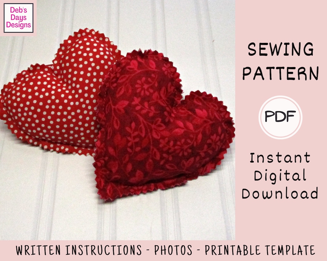 Plush Fabric Hearts PDF SEWING PATTERN, Digital Download, Make Handmade ...