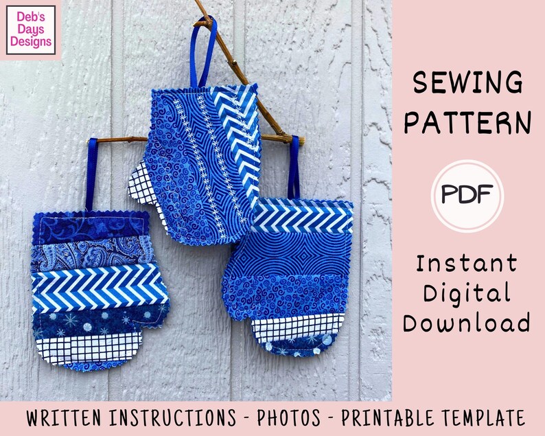 Scrap Fabric Christmas Mitten Ornaments PDF SEWING PATTERN, Digital ...