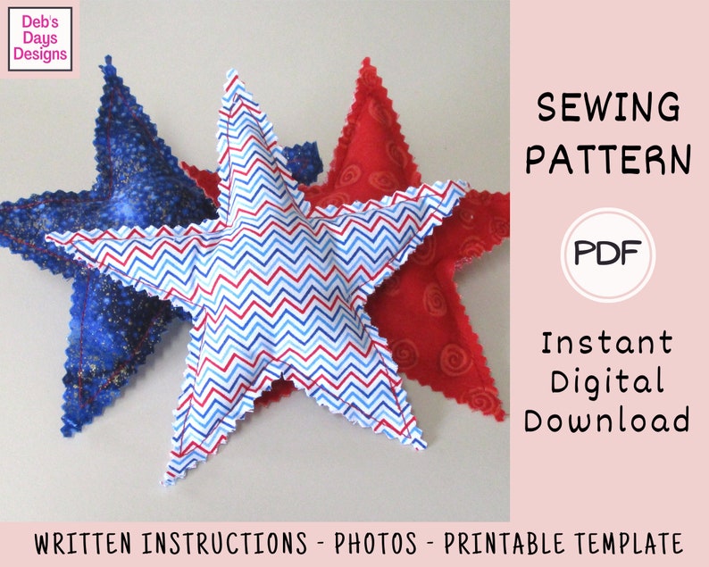 Stuffed Fabric Stars PDF SEWING PATTERN, Digital Download, How to Make ...