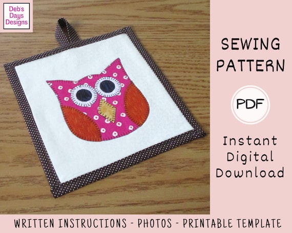 Owl Potholder PDF Sewing PATTERN Digital Download DIY Fall - Etsy
