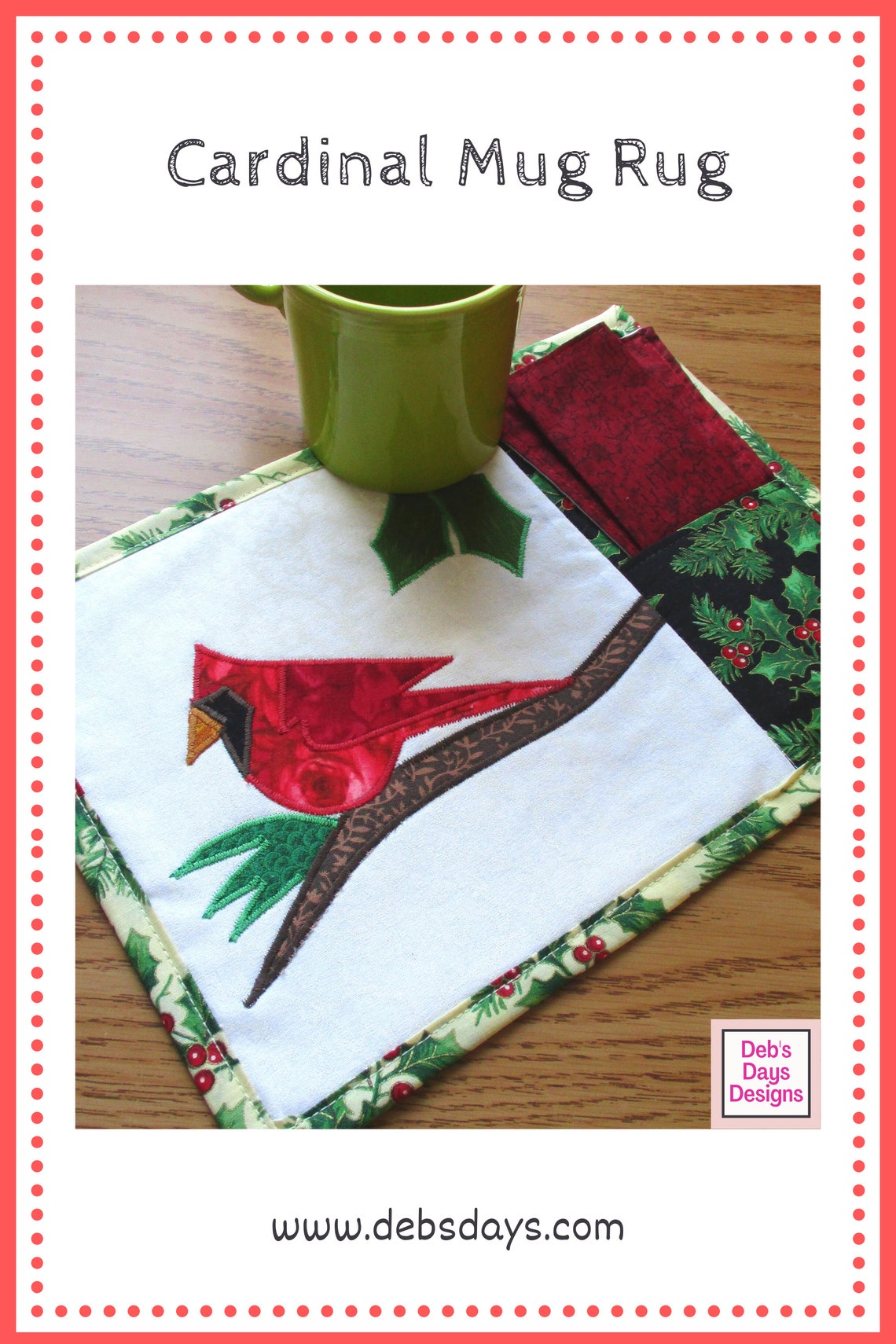 Cardinal Mug Rug PDF SEWING PATTERN Instant Digital Download - Etsy