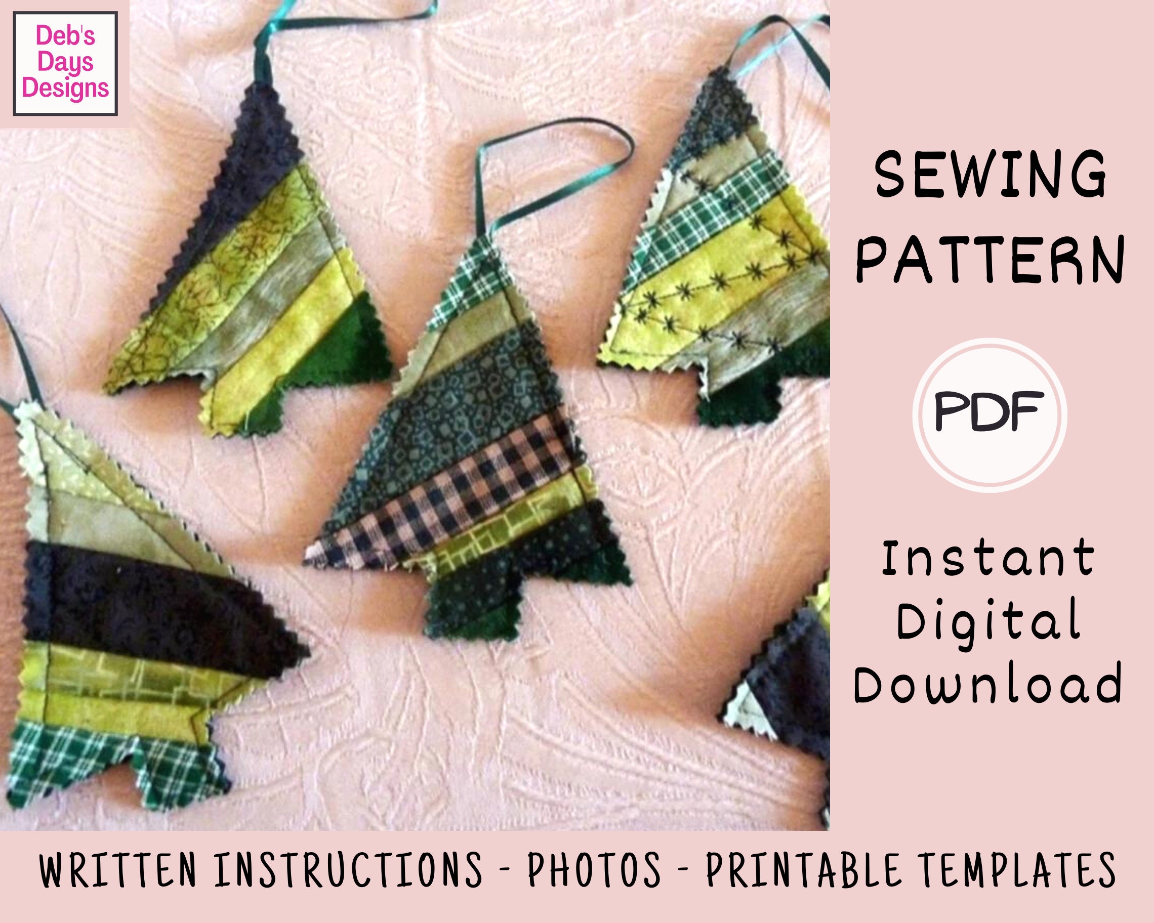 Scrap Fabric Christmas Tree Ornaments PDF SEWING PATTERN - Etsy