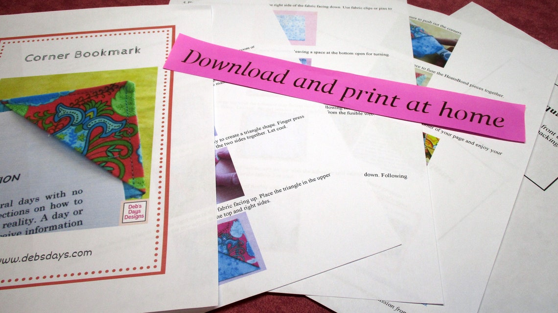 Corner Bookmark PDF Sewing PATTERN Digital Download Make a - Etsy