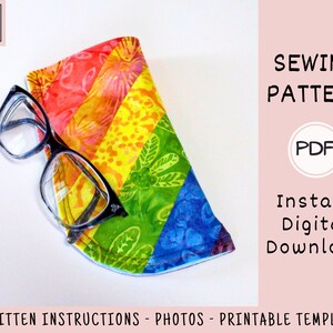 Rainbow Eyeglass Case PDF SEWING PATTERN, Digital Download, How to Make a Quilted Fabric Cover ...