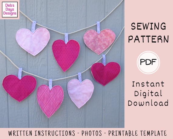Heart Garland PDF Sewing PATTERN Digital Download DIY Fabric - Etsy