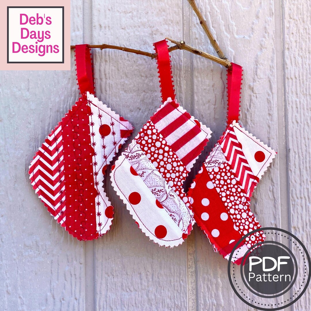 Scrap Fabric Christmas Stocking Ornaments PDF SEWING PATTERN, Digital ...