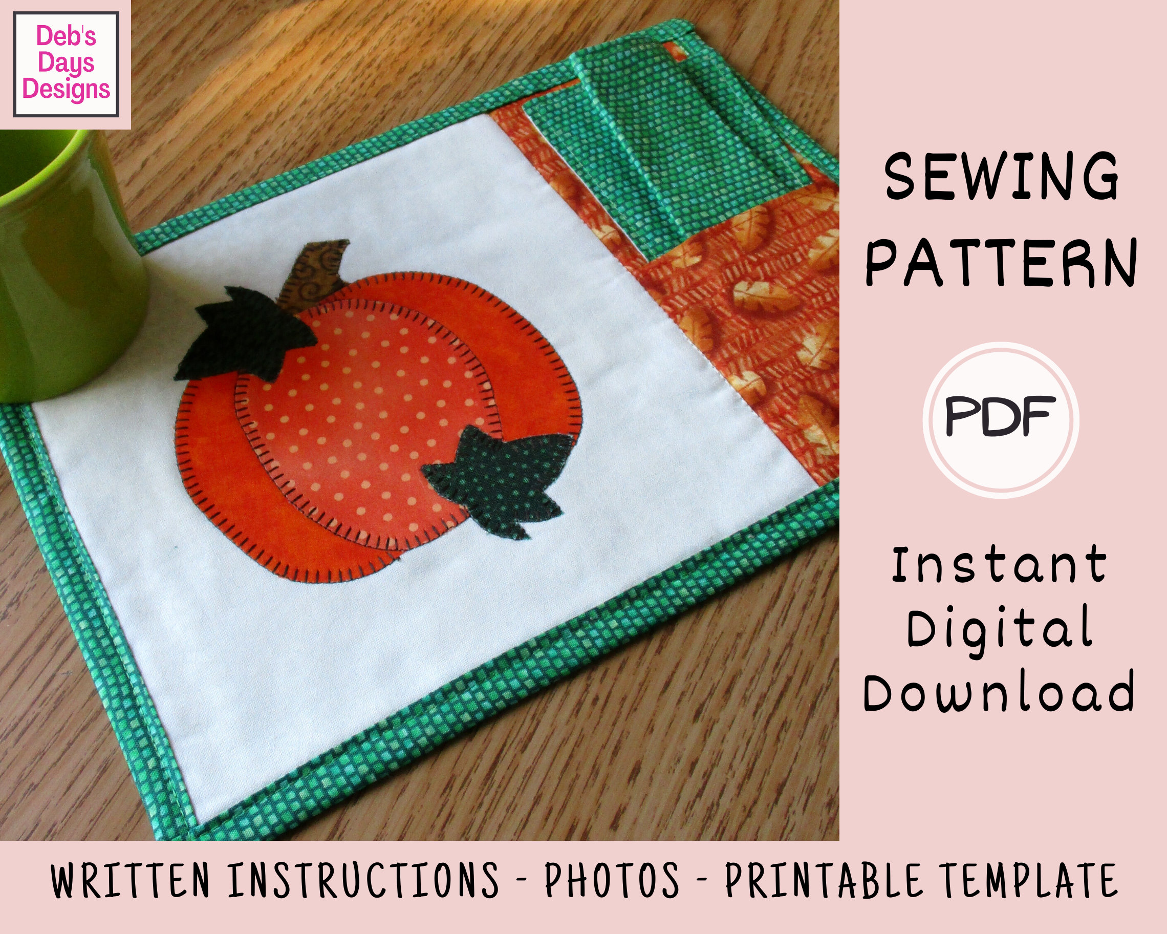 Pumpkin Mug Rug PDF SEWING PATTERN Digital Download Quilted - Etsy