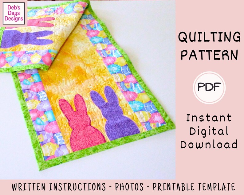 Easter Bunny Table Runner PDF QUILTING PATTERN, Digital Download, How ...