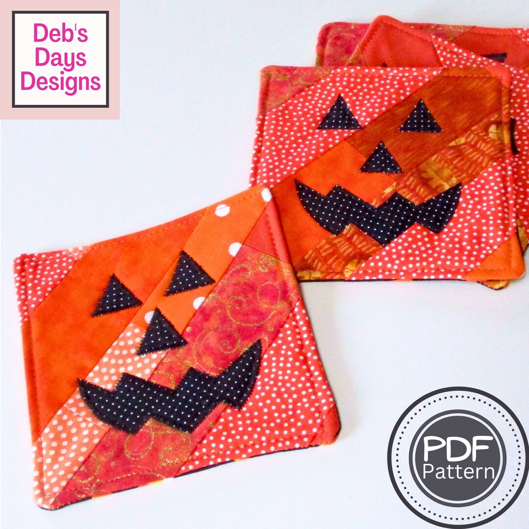 Quilted Jack-o'-lantern Coasters PDF SEWING PATTERN, Digital Download ...