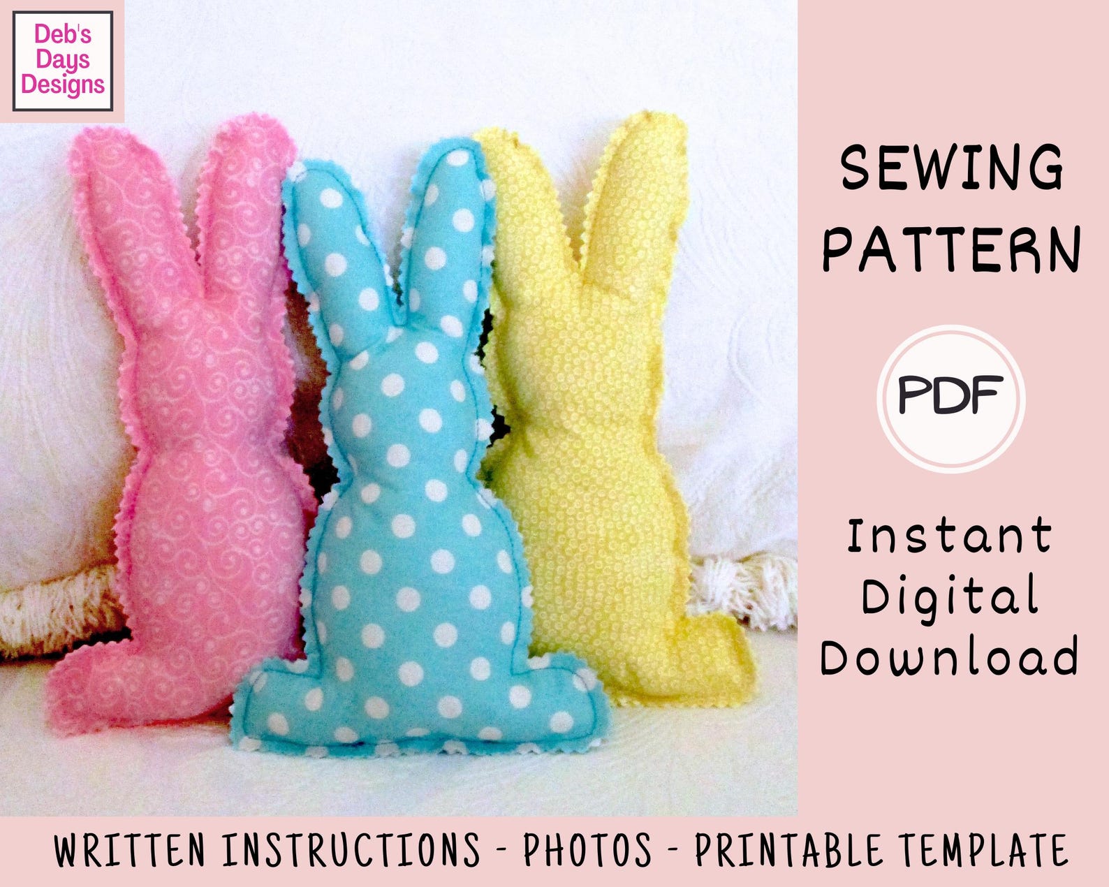 Cloth Easter Bunnies PDF SEWING PATTERN, Digital Download, How to Make ...