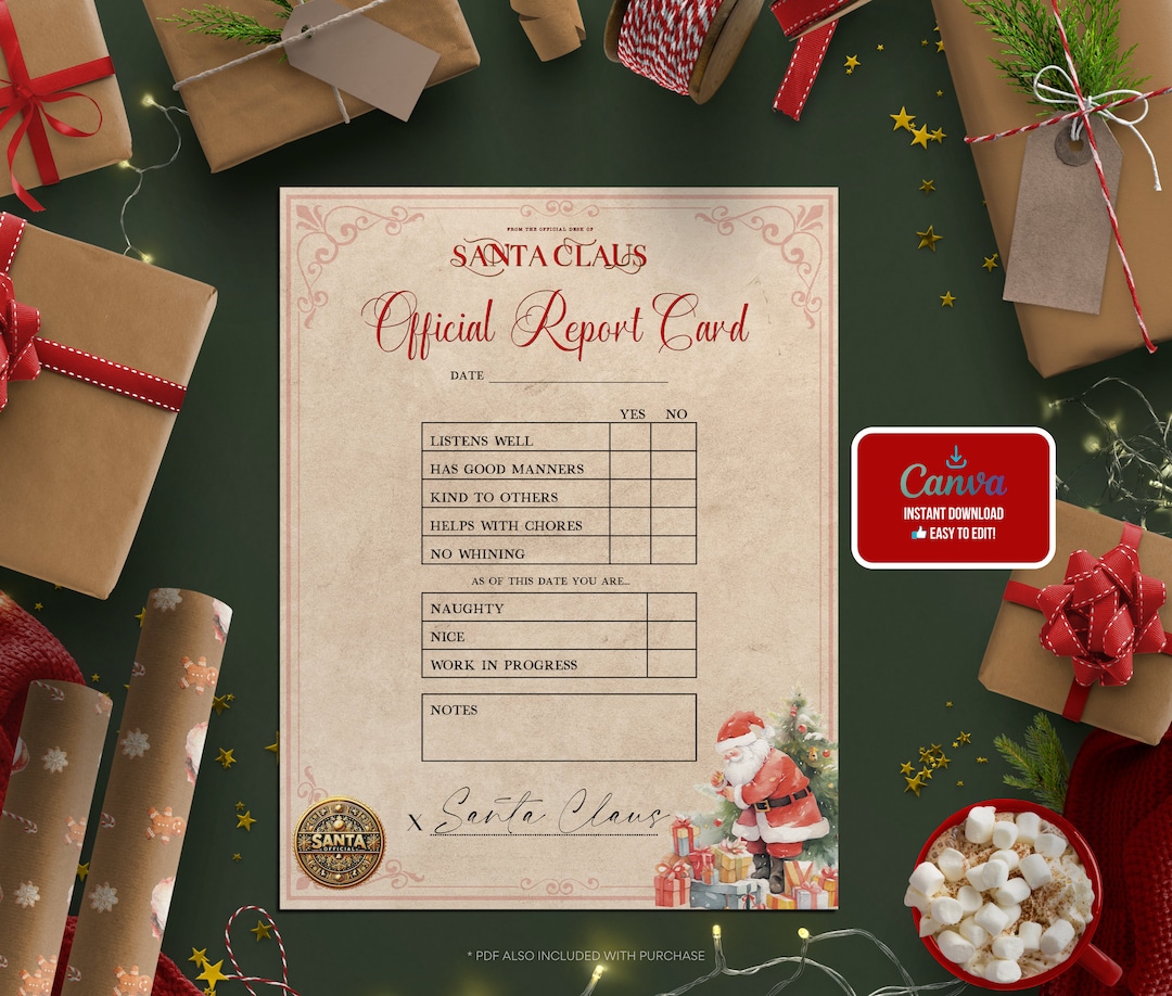 Santa Claus Official Report Card: A Magical Instant Download - Etsy