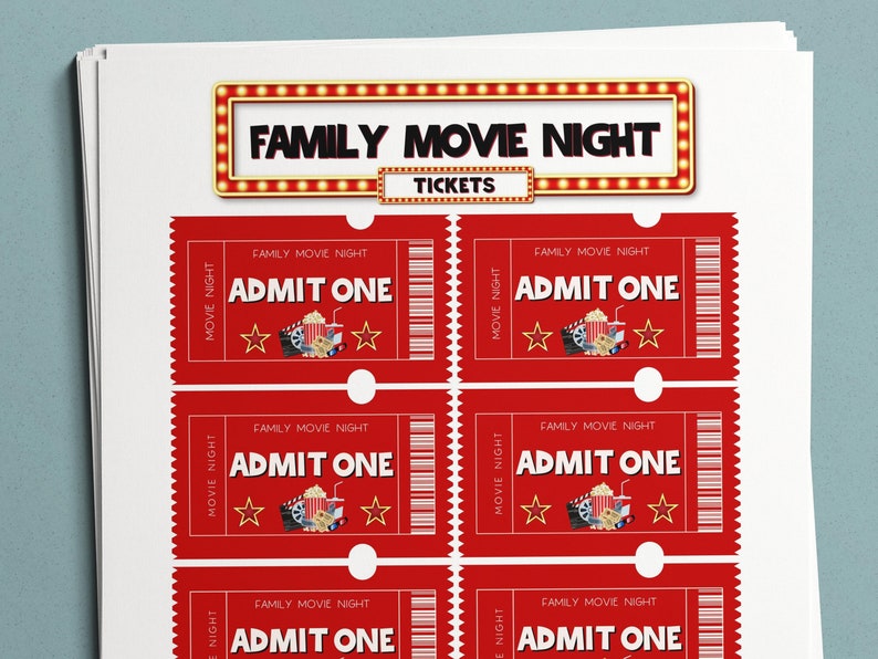 Printable Movie Night Admission Tickets, Movie Night Party, Family ...
