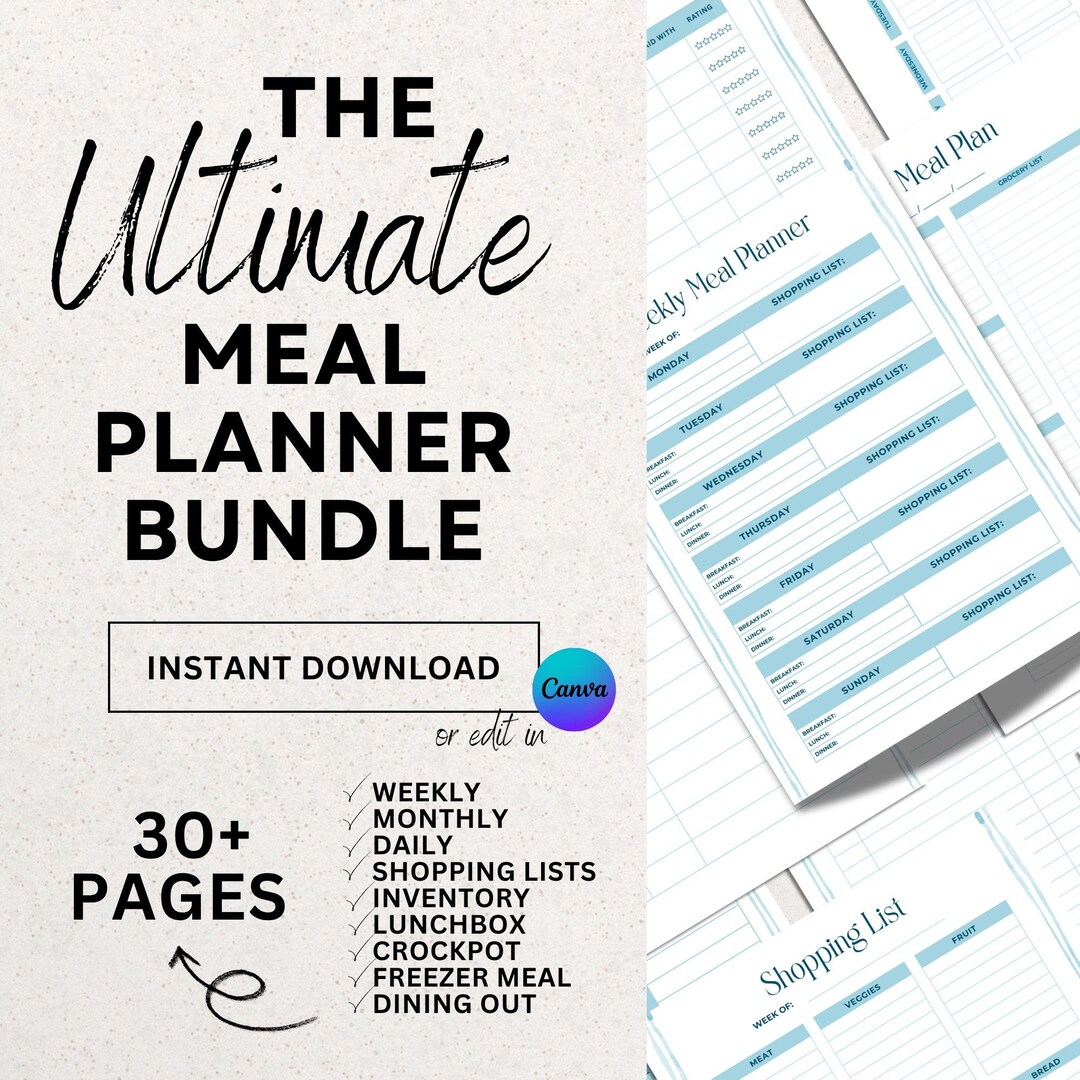 Meal Planner Printable Bundle PDF | Weekly + Daily Planners, Grocery ...