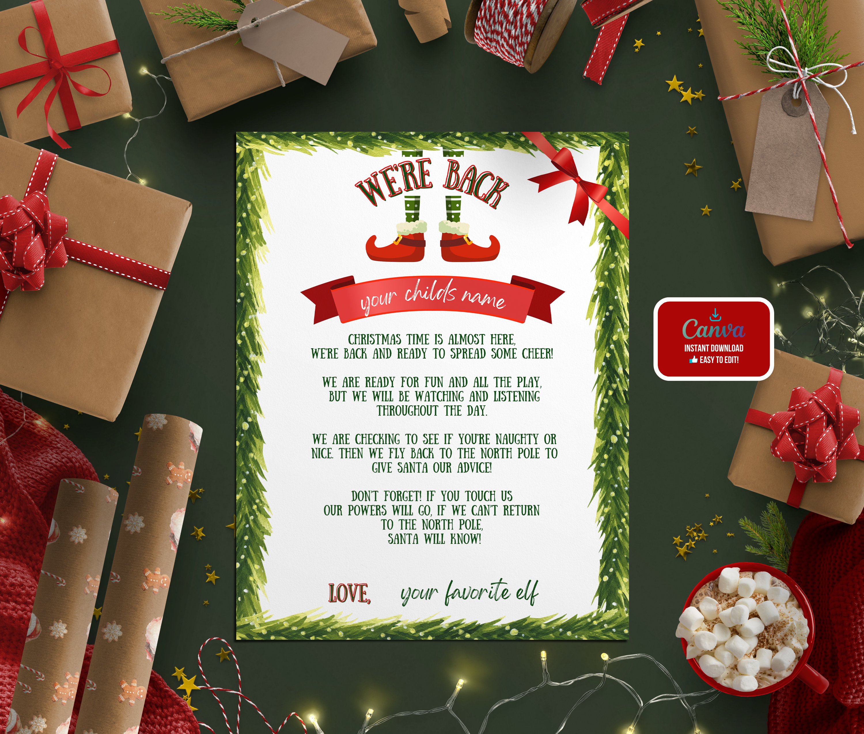 Customizable Elf Welcome Back we're Back Letter Instant Download PDF ...