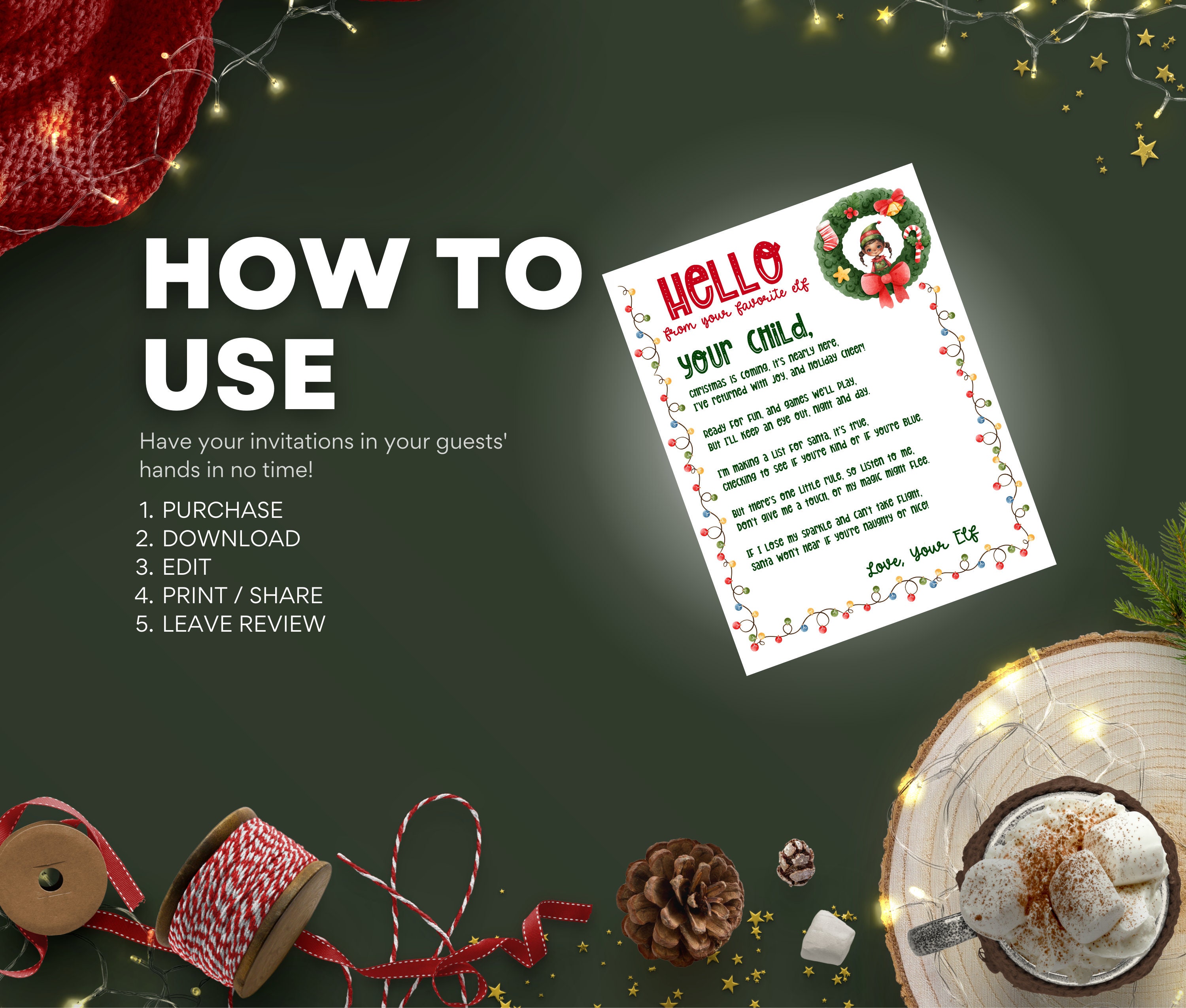 Customizable Elf Welcome Back "hello" Letter - Instant Download PDF ...