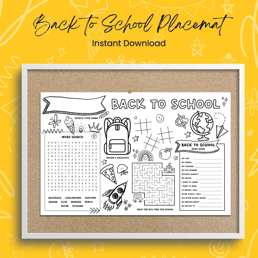 Back to School Placemat Printable First Day of School Activity Sheet ...