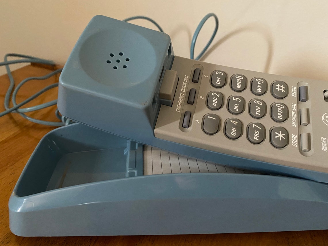 Blue Push Button Phone / 80s Home Wall Telephone | Etsy