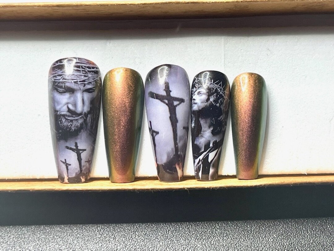 Chrome Jesus Press on Nails/gel X Nails/religious Press on Nails/fake ...
