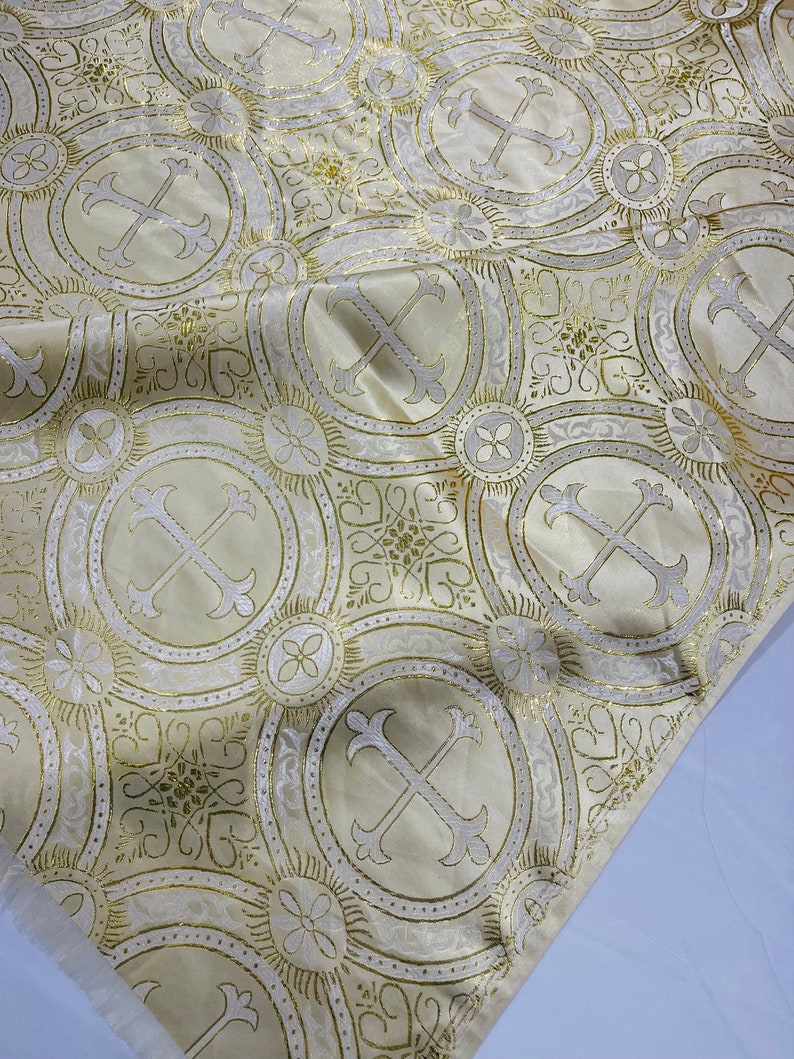 Ivory & Gold Cross Brocade: Religious Jacquard Fabric, 58/60" Wide - Etsy