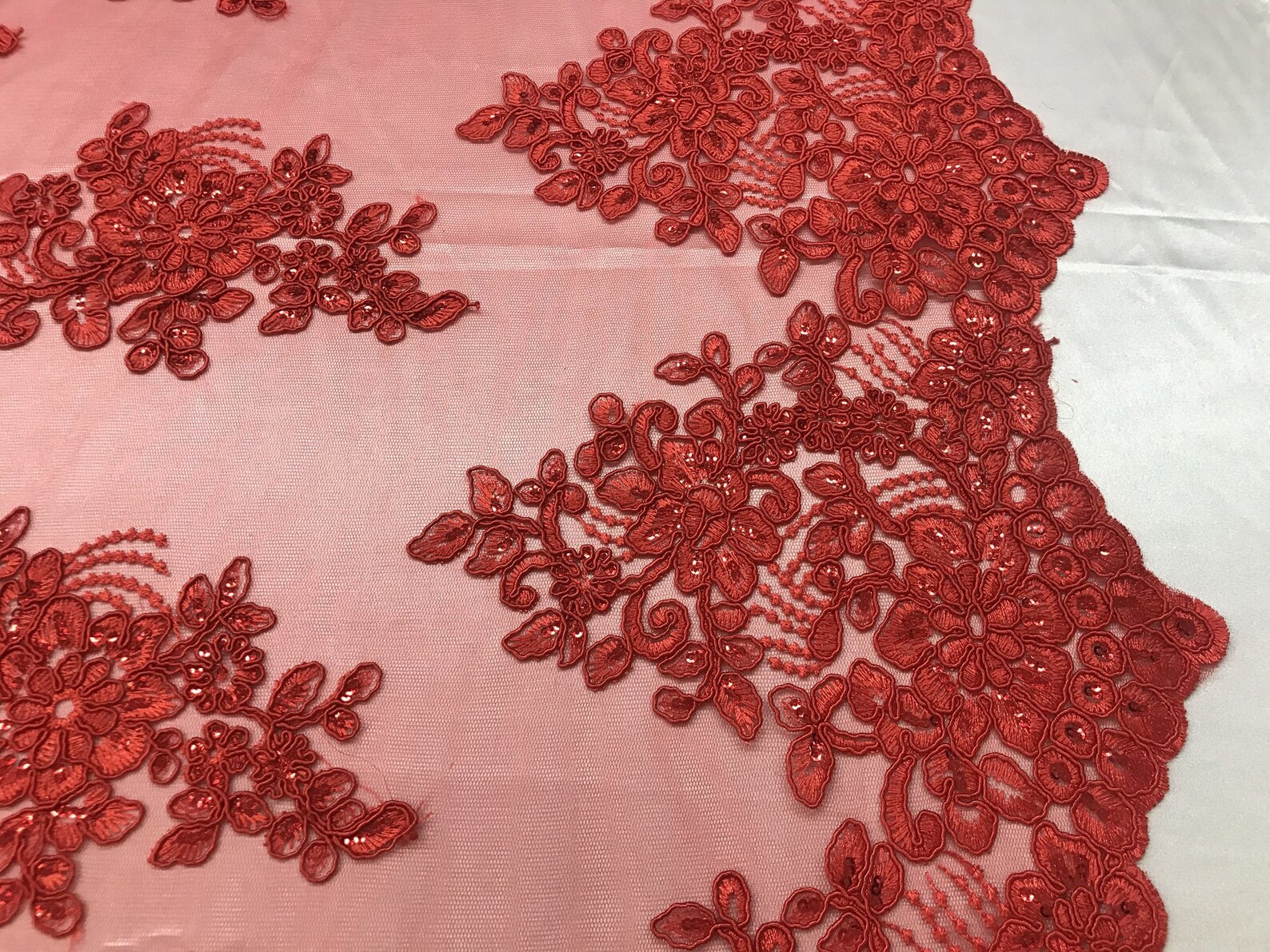 Flower Lace Fabric red Floral Clusters Embroidered Lace Mesh | Etsy
