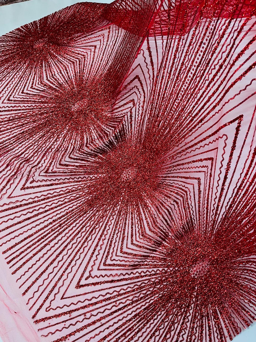 Dark Red Sparkling Glitter Mesh Fabric by the Yard, Glitters and ...