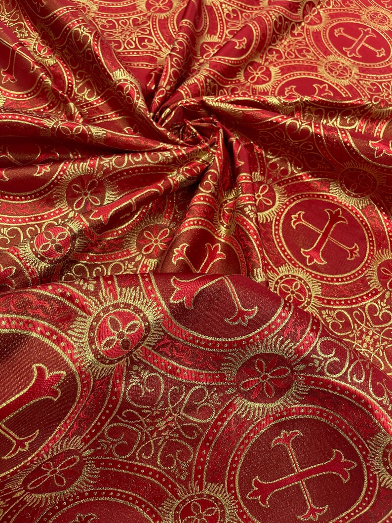 Red & Gold Cross Brocade Fabric: Liturgical Vestment Jacquard - Etsy