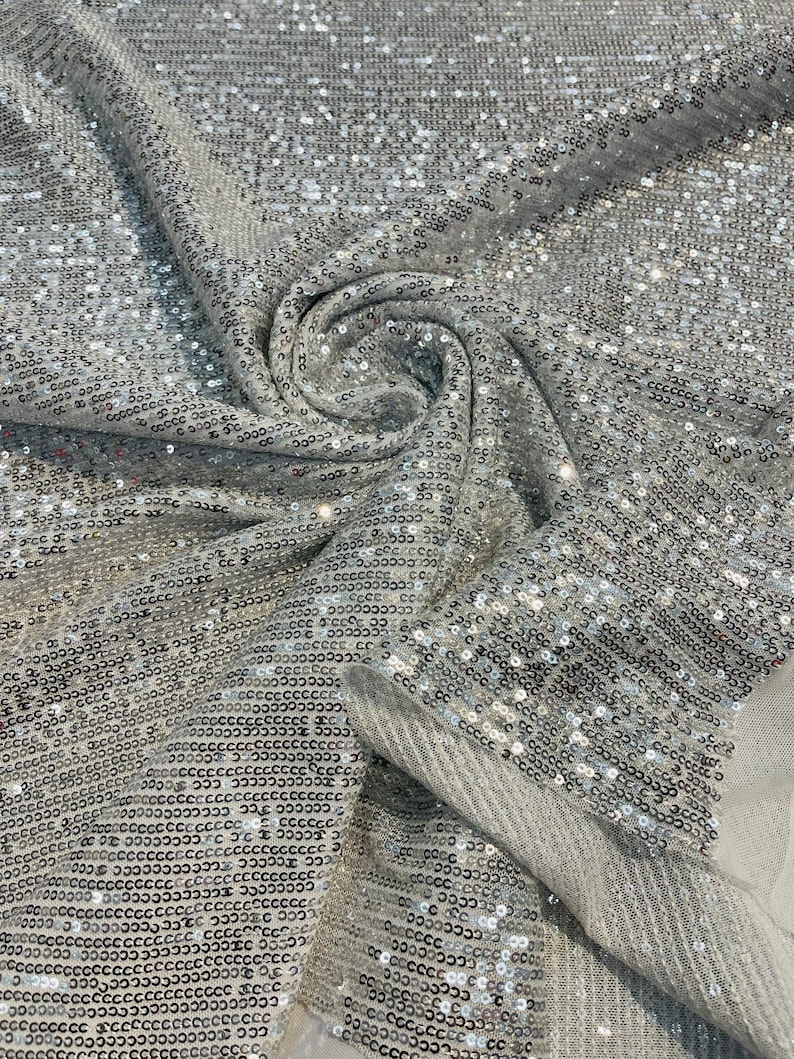 Silver Mille Stripe Sequin Fabric: 4-way Stretch Mesh, Couture Gown - Etsy