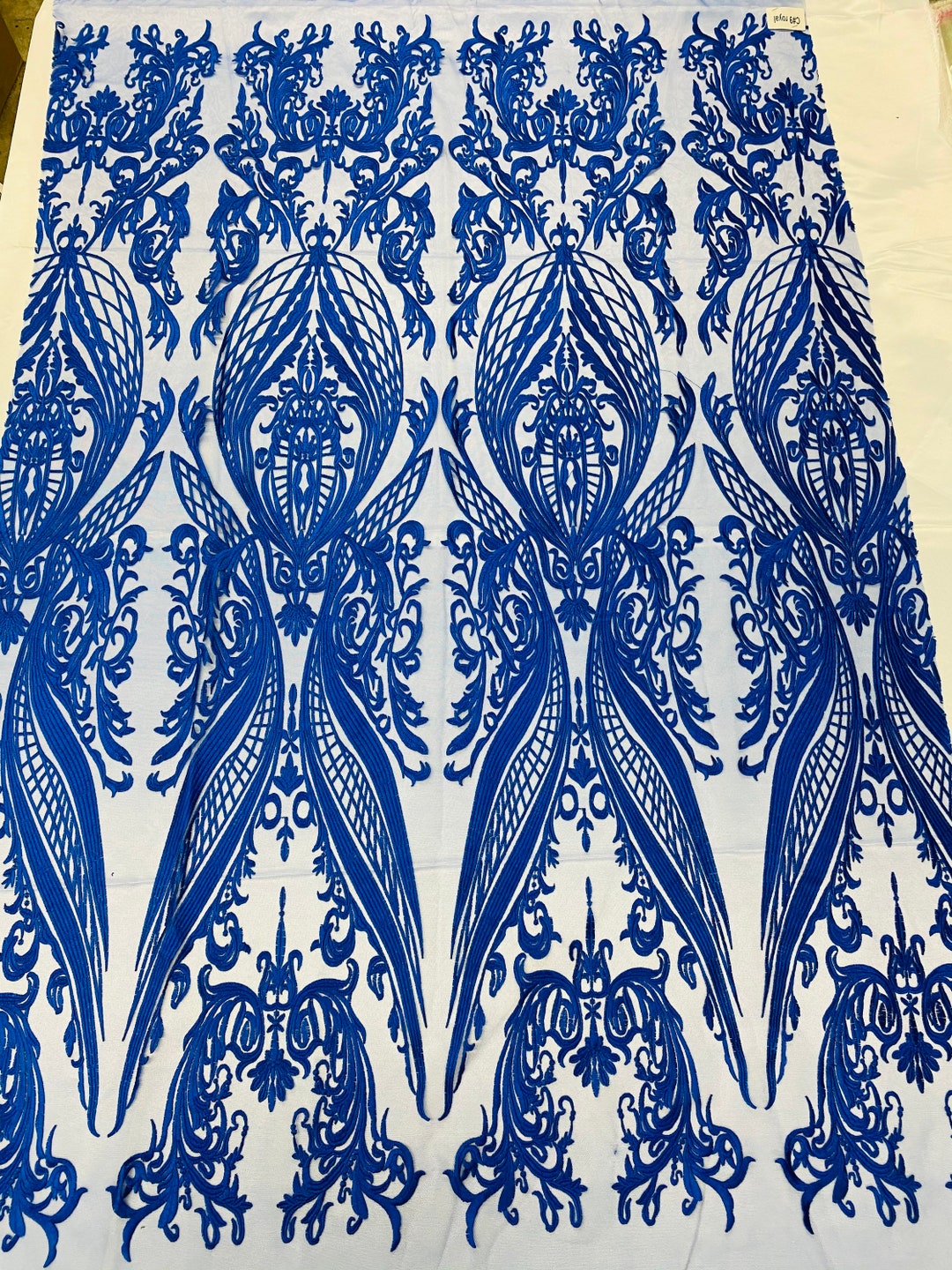 Royal Blue Lace Fabric, Corded Lace Embroidery on a Mesh Lace Fabric by ...