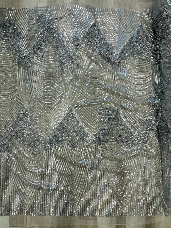 Silver Fringe Sequins on White Mesh Silver Fringe Design - Etsy