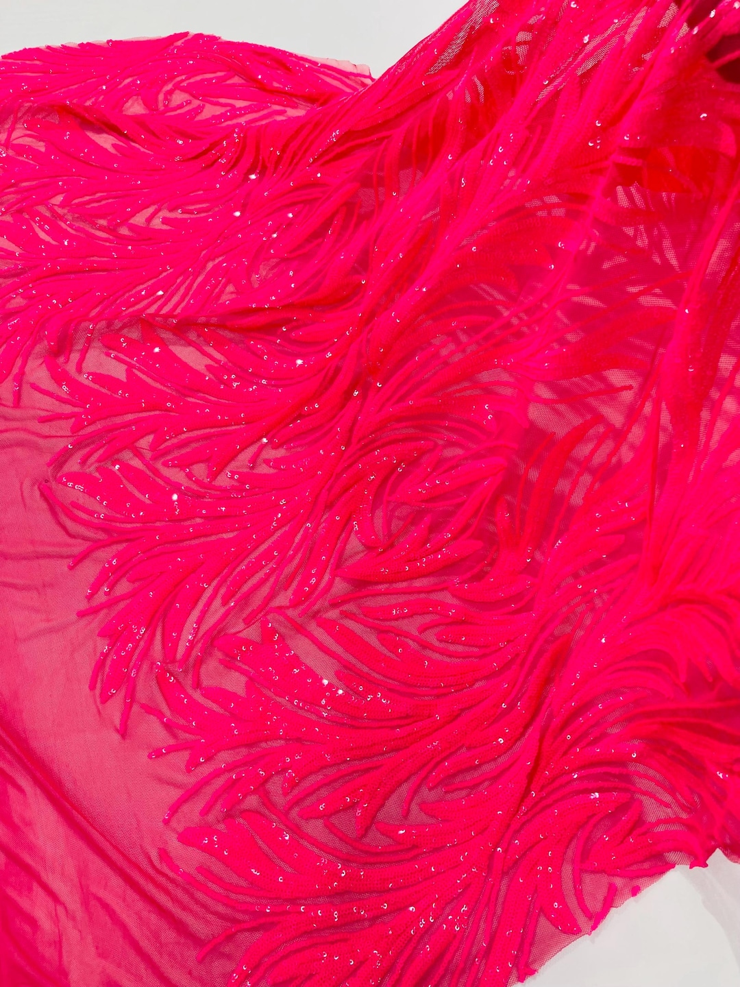 Hot Pink Sequin Fabric: 4-way Stretch Lace Mesh, Prom Gown - Etsy