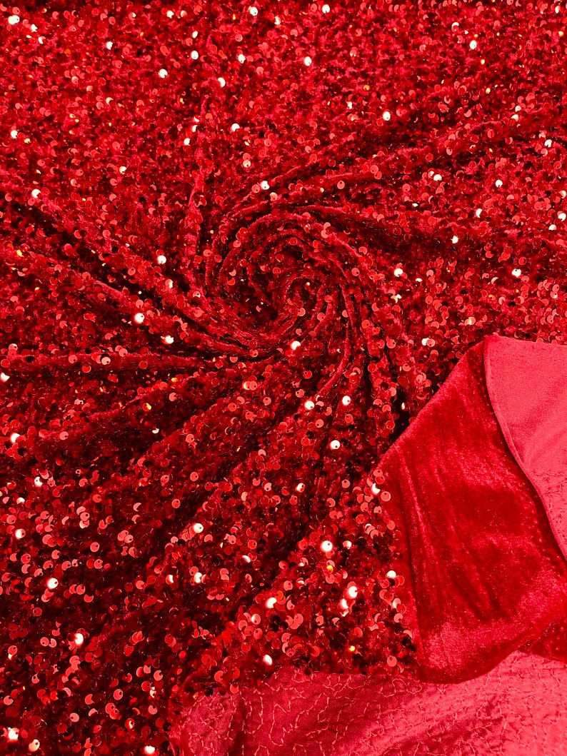Red Sequin Velvet Fabric: Cranberry Stretch Velvet, 5mm Sequins - Etsy