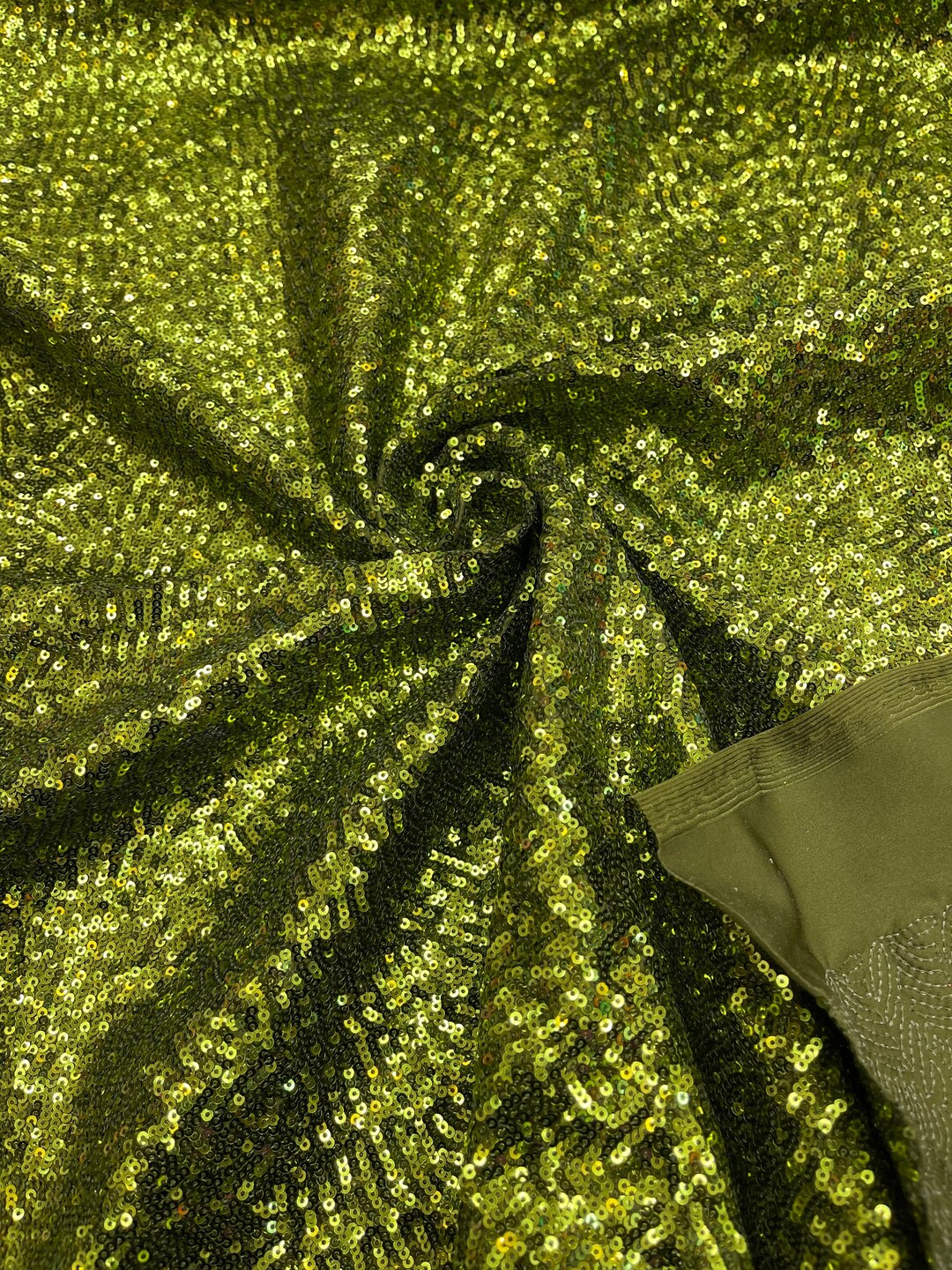 Olive Mini Glitz Sequins by the Yard on Spandex Fabric | 4 Way Stretch ...
