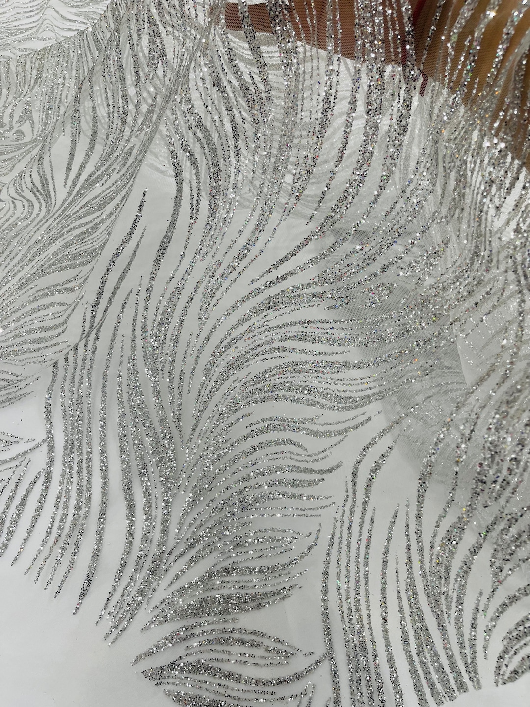 Silver Glitter Mesh Lace Fabric – Sirenita Bridal, Prom Decor by the ...