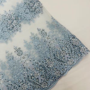 Baby Blue Beaded Floral Lace Fabric, JP Design, Bridal Embroidery - Etsy