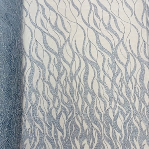 Baby Blue Flame Beaded Fabric | by the Yard | Bridal Wedding Beaded ...