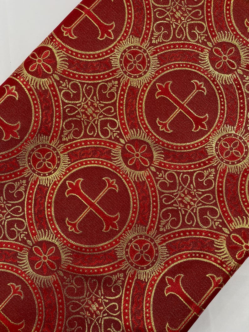 Red & Gold Cross Brocade Fabric: Liturgical Vestment Jacquard - Etsy