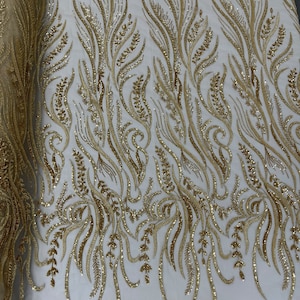 Gold Beaded Fabric by the Yard, Embroidered With Beaded Sequin on a ...