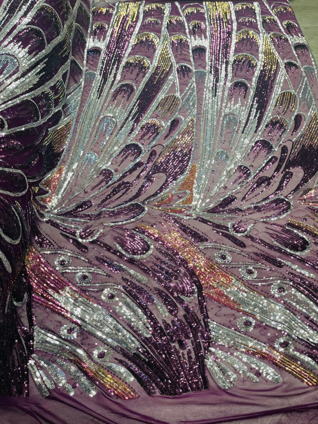Iridescent Sequin Fabric – Pink Multi Color 4-way Stretch Spandex Mesh ...