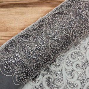Silver Fashion Beaded Fabric, Lace Beads Sequin Floral Fabric by the ...
