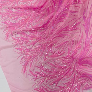 Candy Pink Sequin Fabric: 4-way Stretch Lace Mesh, Prom Gown - Etsy