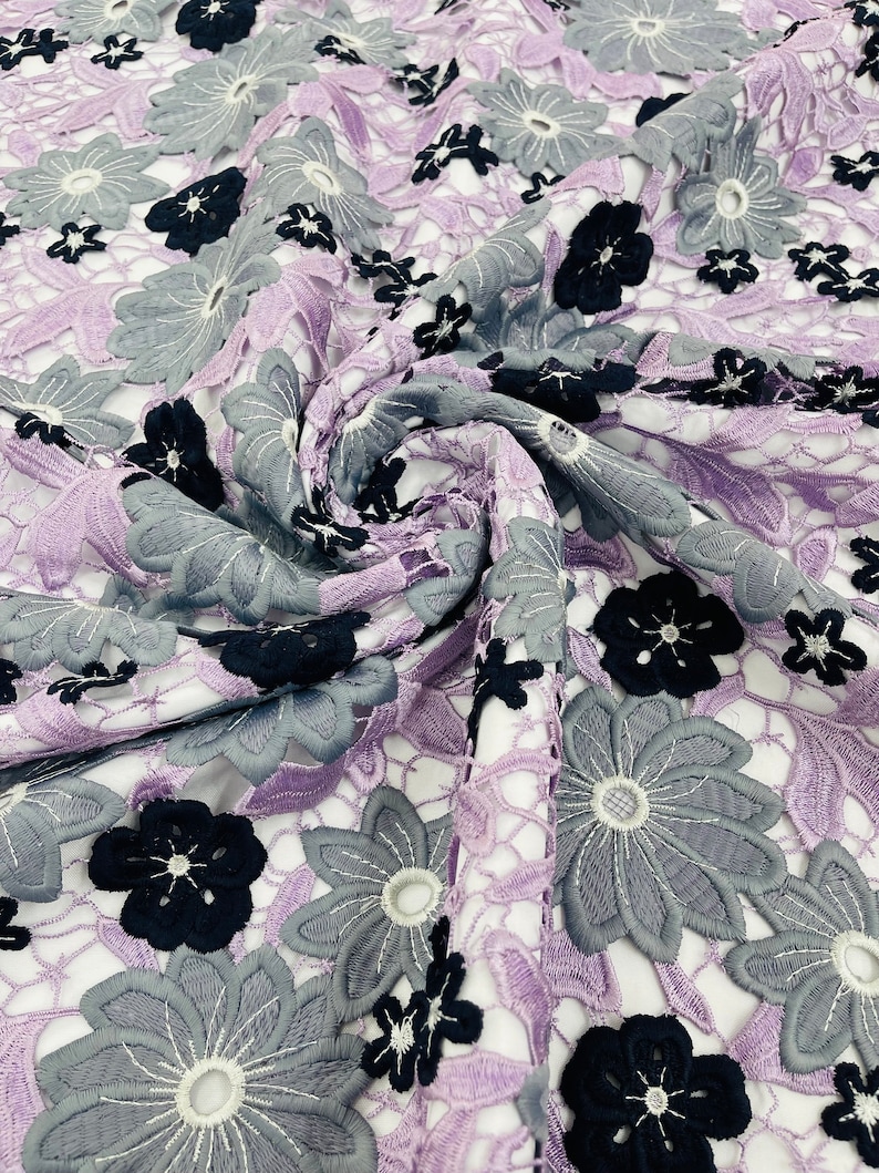 Lilac Floral Guipure Lace Fabric: Silver Flower Wedding Lace - Etsy