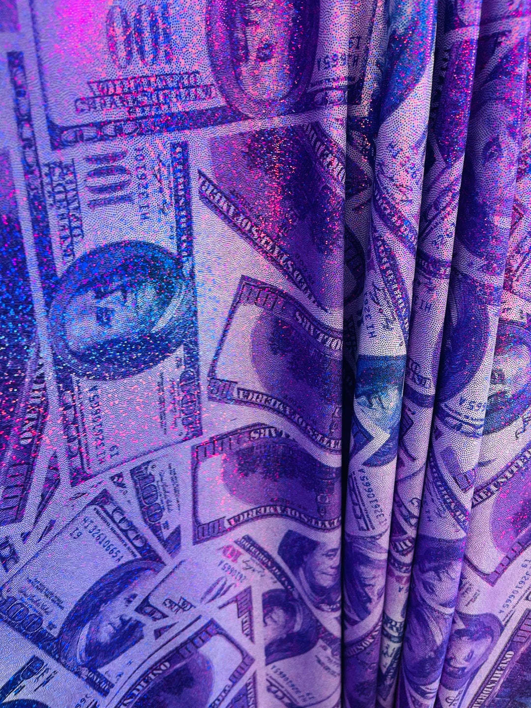 Mia's Fabrics Inc, Money Print Fabric - Metallic Purple - 100 Dollar ...
