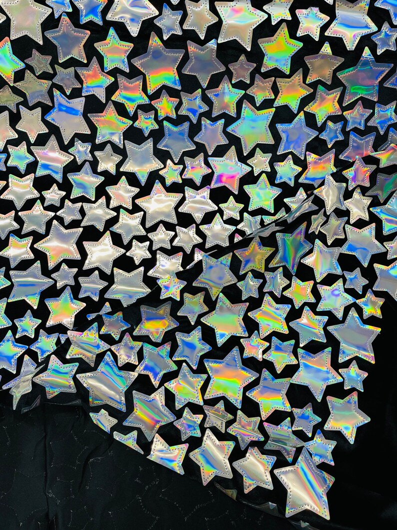 Hologram Star Sequins Black Velvet Fabric: Iridescent Metallic Silver ...