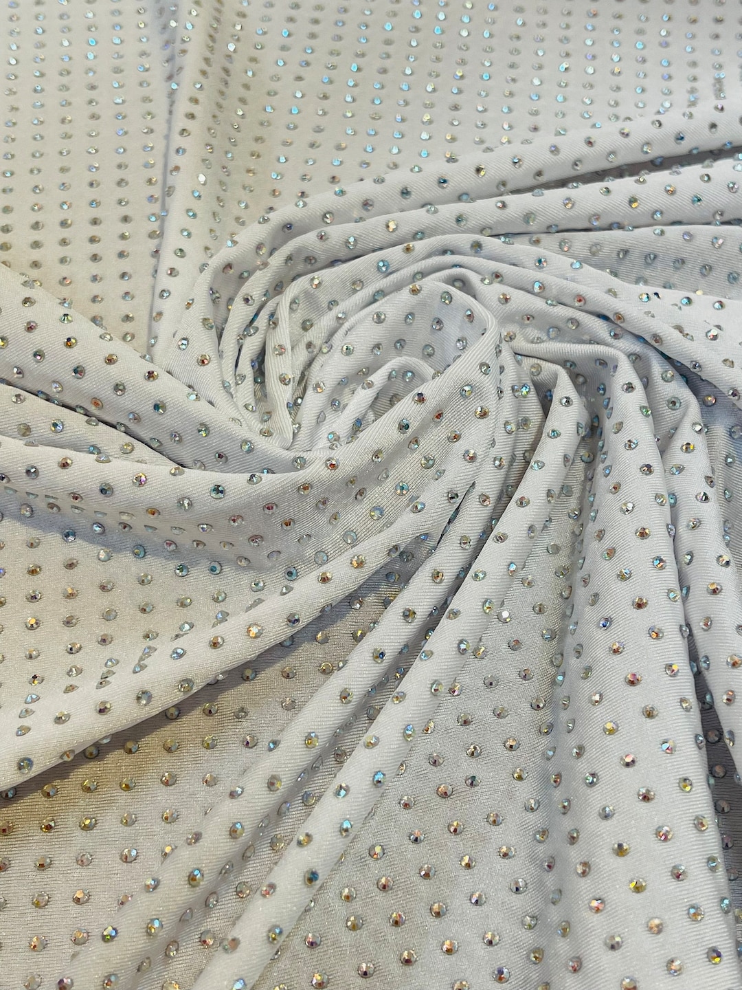White Rhinestone Spandex Fabric: 4-way Stretch, Prom Dress Material - Etsy